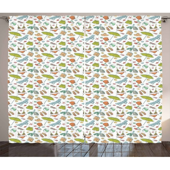 Ambesonne Flip Flop Curtains 2 Panel Set, Retro Summer Beach, 108" x 63 ...