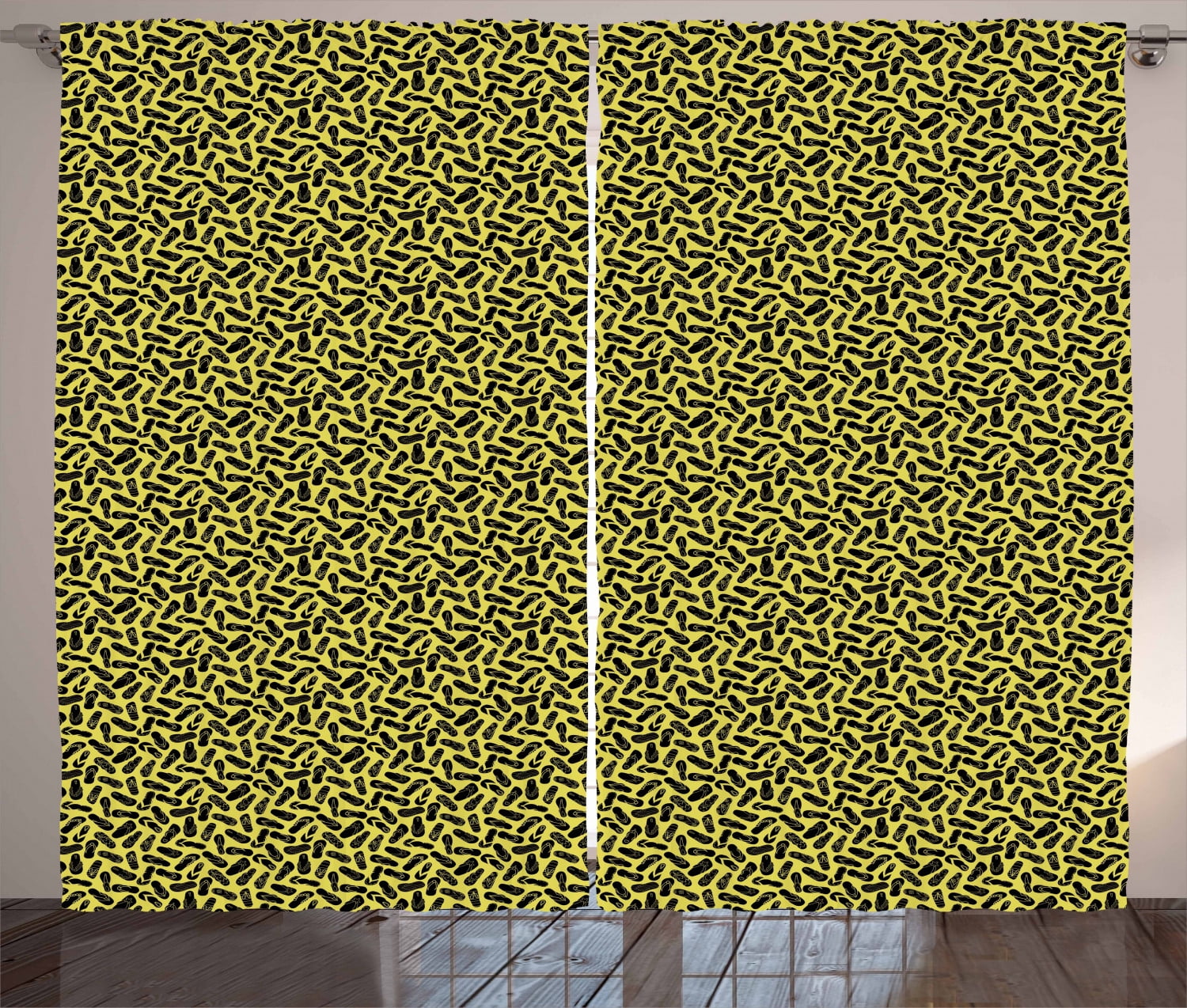 Flip Flop Curtains 2 Panels Set, Hand Drawn Style Simplistic Design of ...