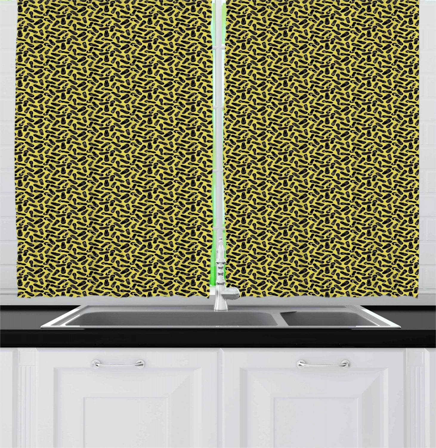 Flip Flop Curtains 2 Panels Set, Hand Drawn Style Simplistic Design of ...