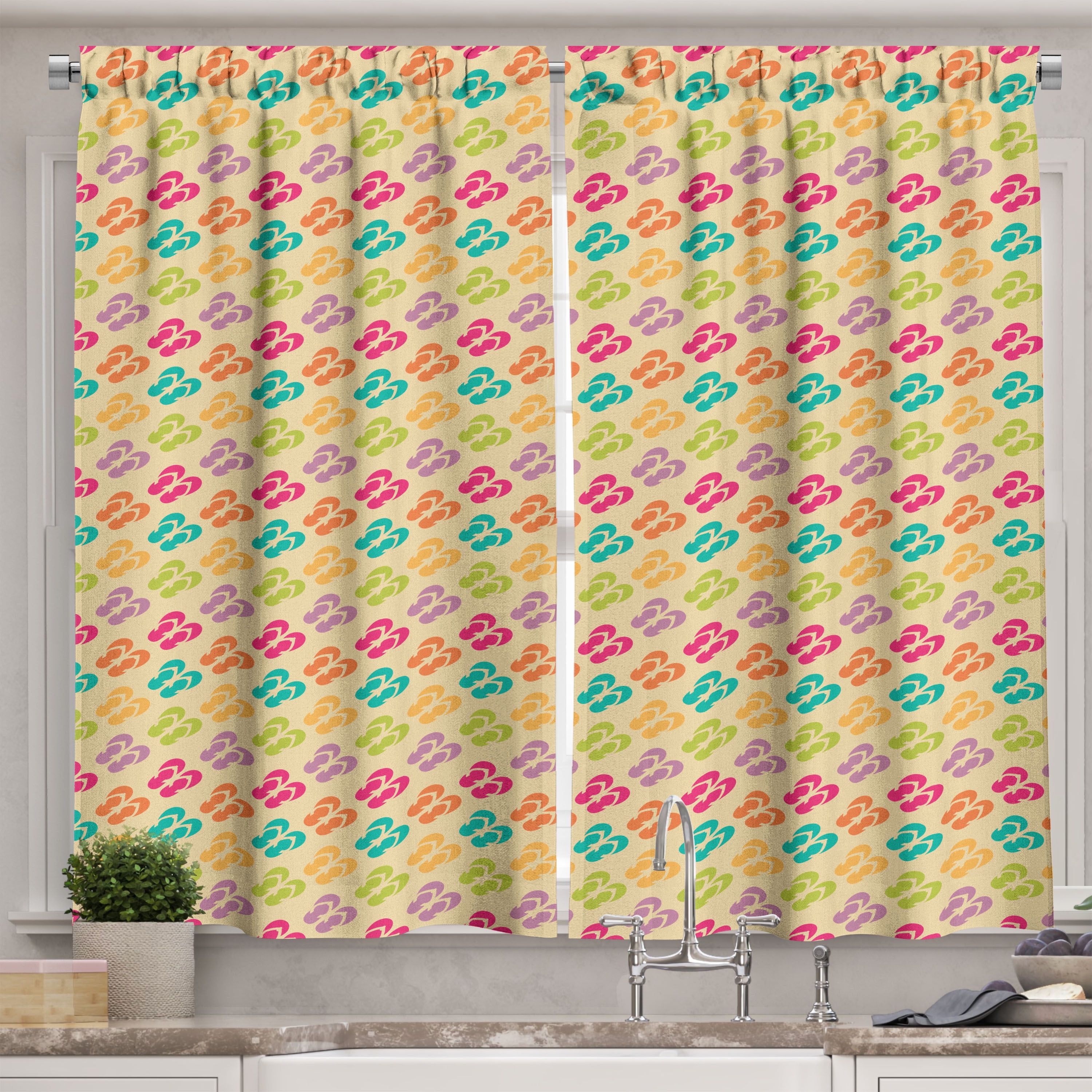 Flip Flop Curtains 2 Panels Set, Minimalist Style Repeating Pattern ...