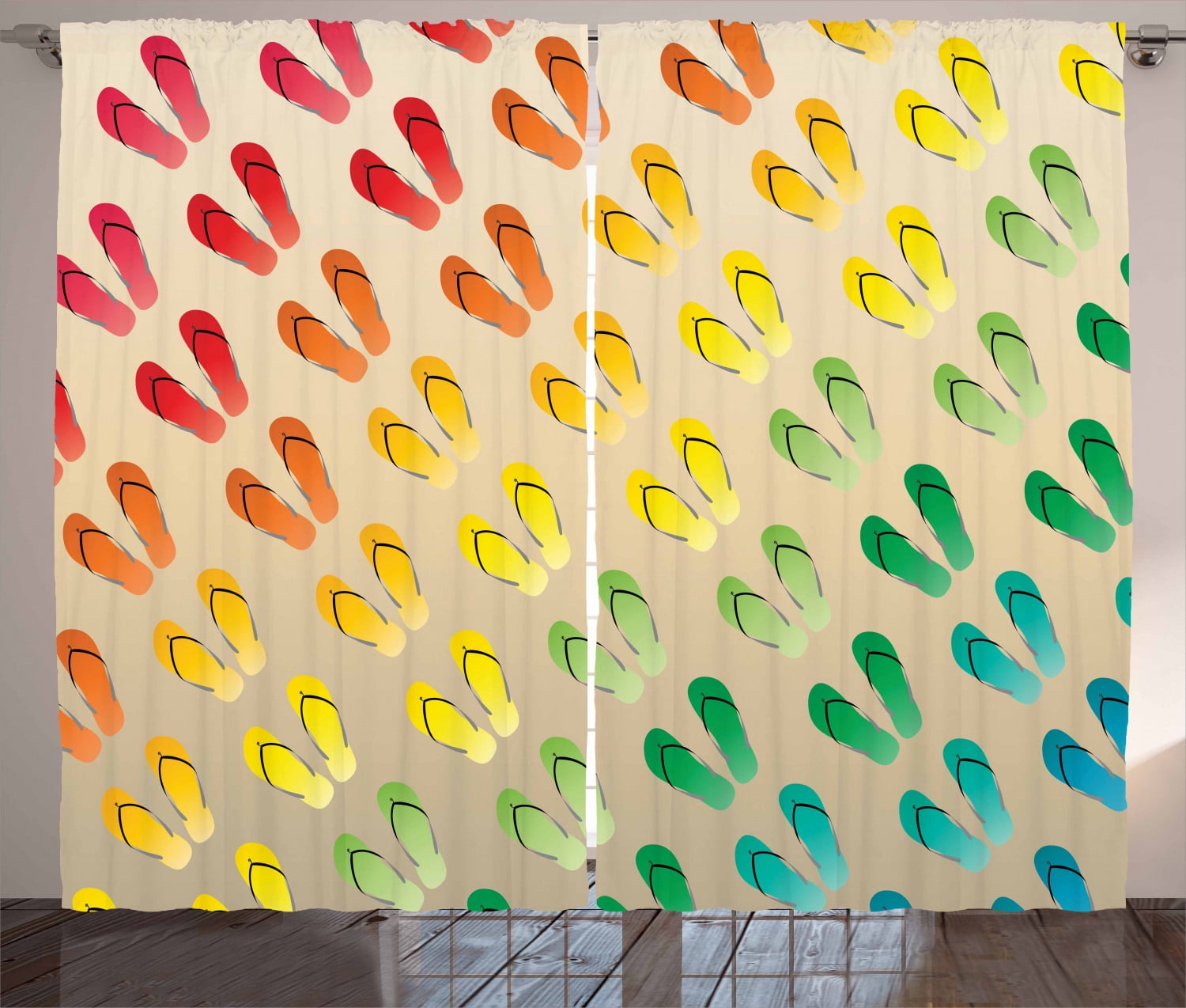 Ambesonne Flip Flop Curtains 2 Panel Set, Graded Rainbow Color, 108" x ...