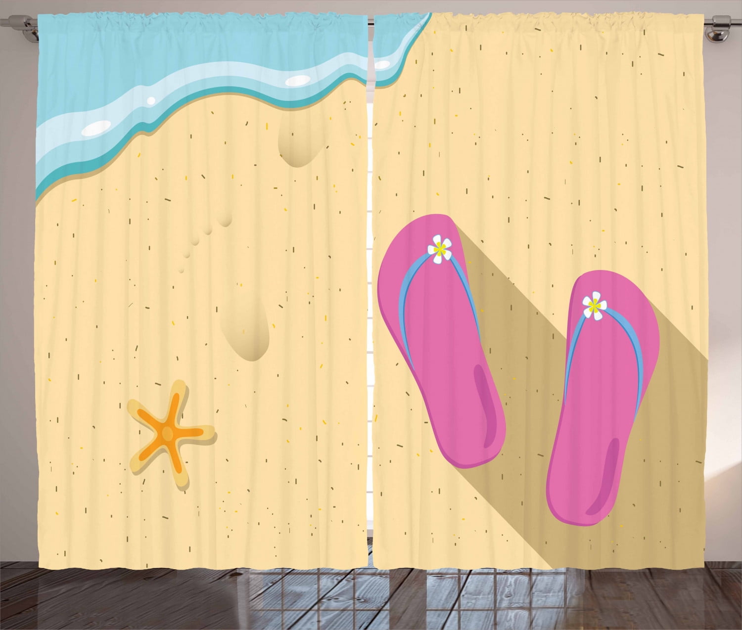 Ambesonne Flip Flop Curtains 2 Panel Set, Grainy Looking Sands, 108" x ...