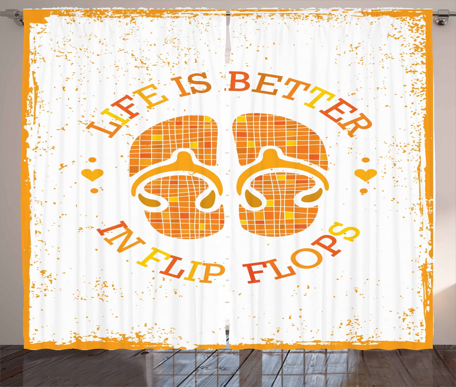 Ambesonne Flip Flop Curtains 2 Panel Set, Stained Grungy Motif, 108" x ...