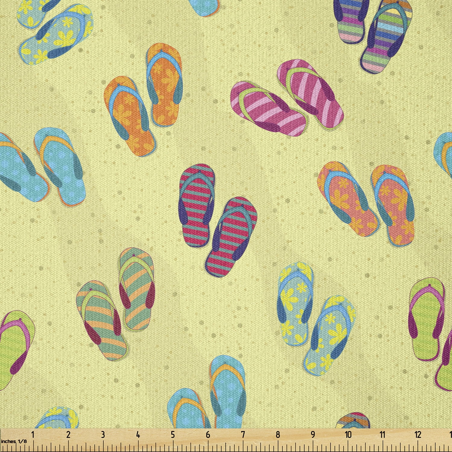Flip Flop Fabric by The Yard, Colorful Slippers on Sandy Beach with ...