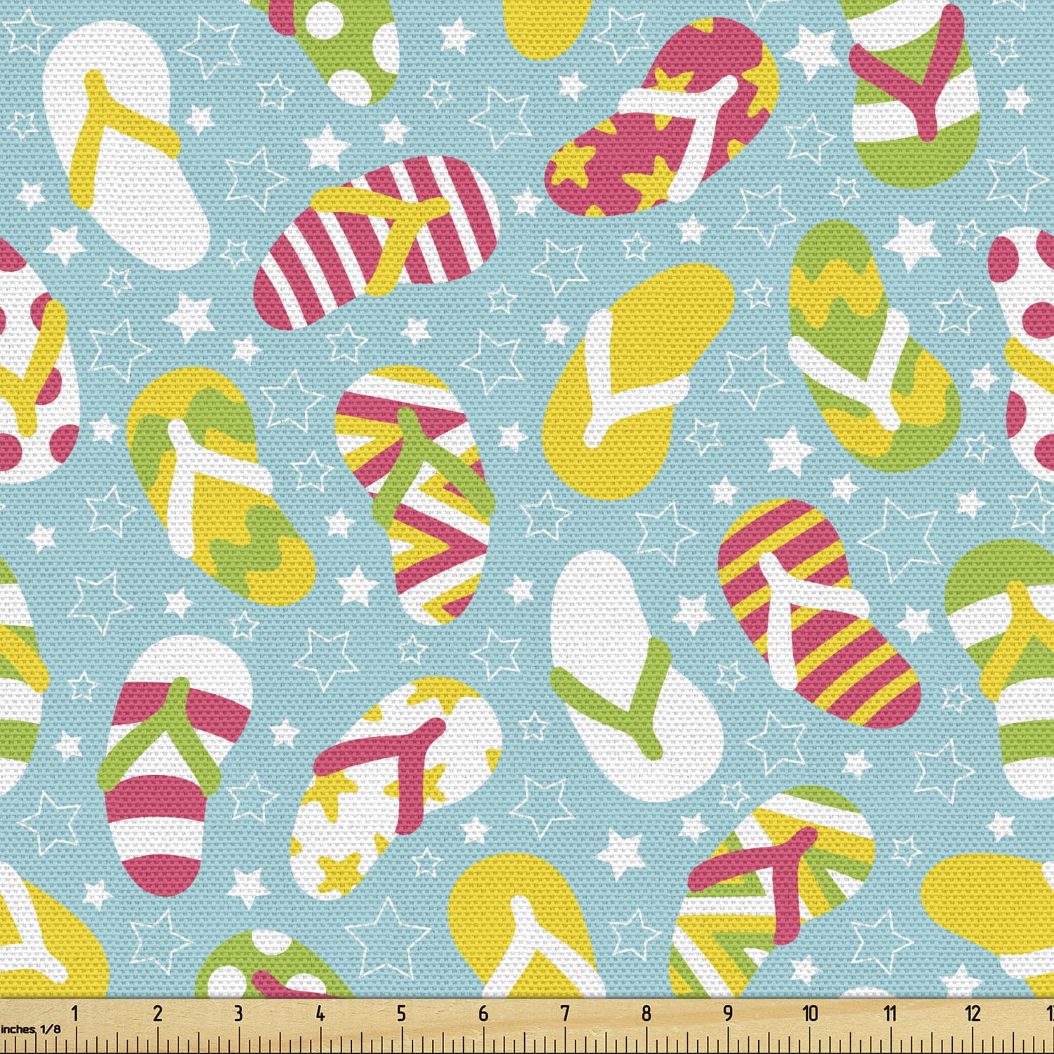 Ambesonne Summer Fabric by the Yard Upholstery, Colorful Flip Flops, 2 ...