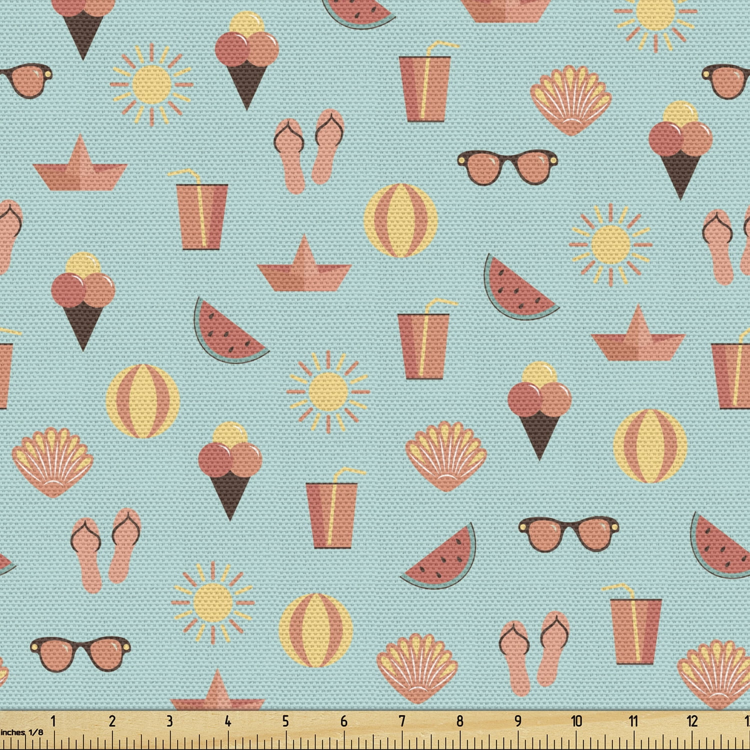 Flip Flop Fabric by The Yard, Flat Design Illustration Summer Beach ...