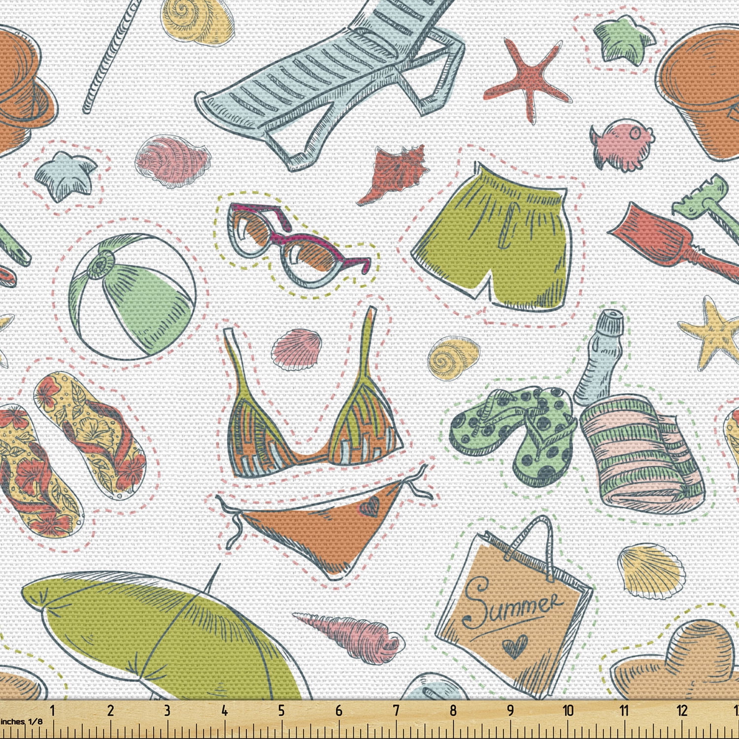 Ambesonne Flip Flop Fabric by the Yard Upholstery, Retro Summer Beach ...