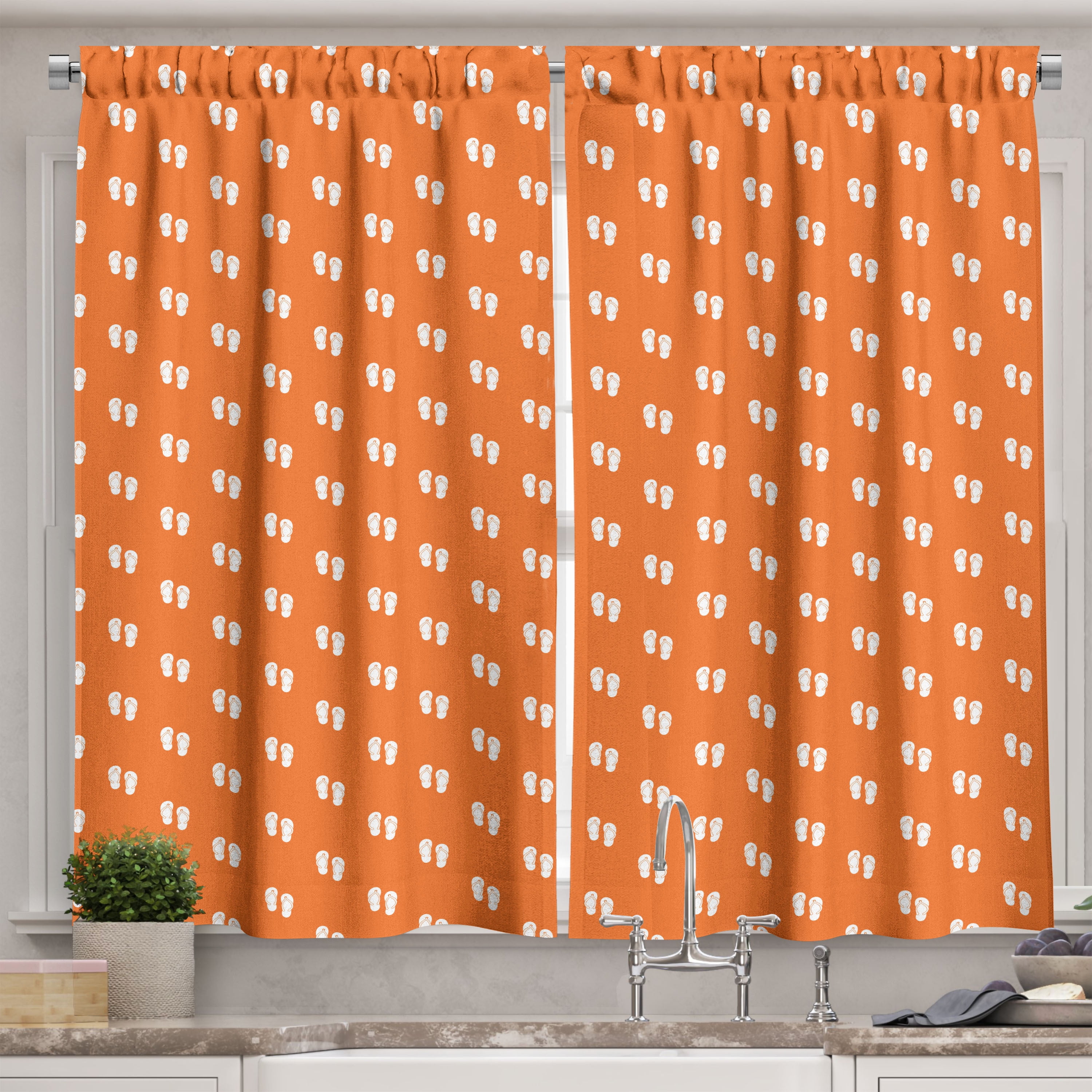 Flip Flop Kitchen Curtains, Repeating Pattern Pair of Beach Thong on ...