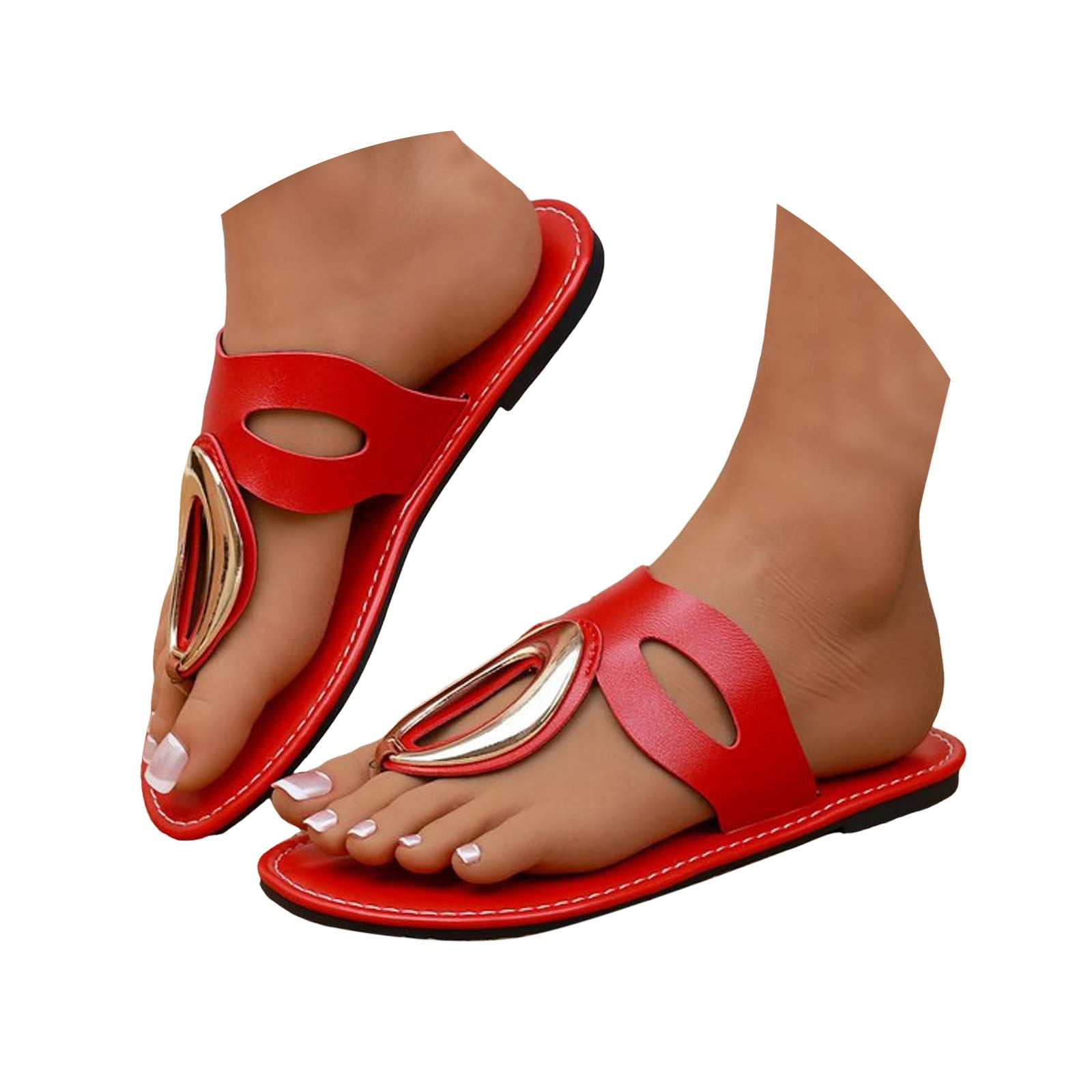 Flip Flop Slip on Sandals for Women 2025 Fashion Casual Leather Metal ...