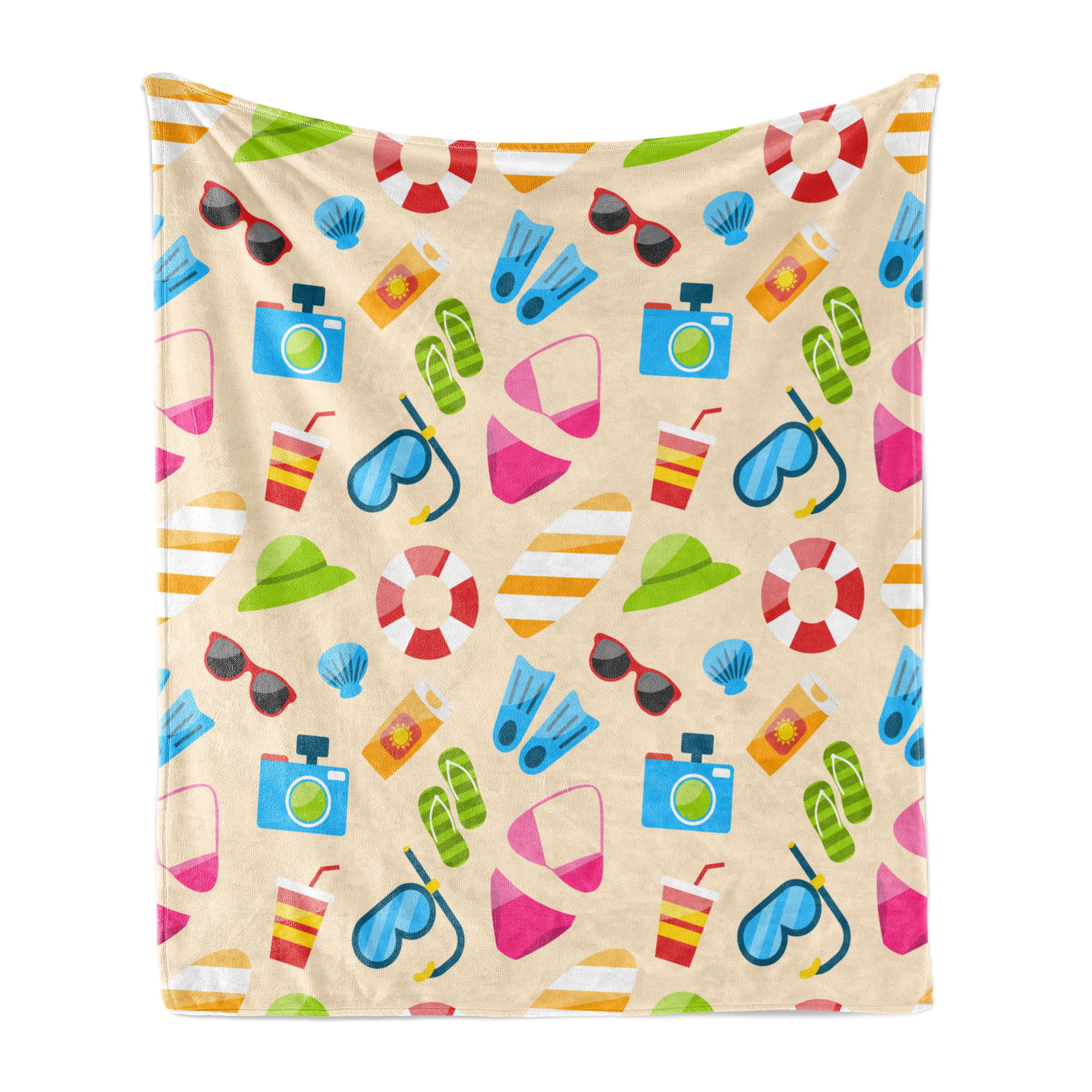 Flip Flop Soft Flannel Fleece Throw Blanket, Beach Vacation Elements ...