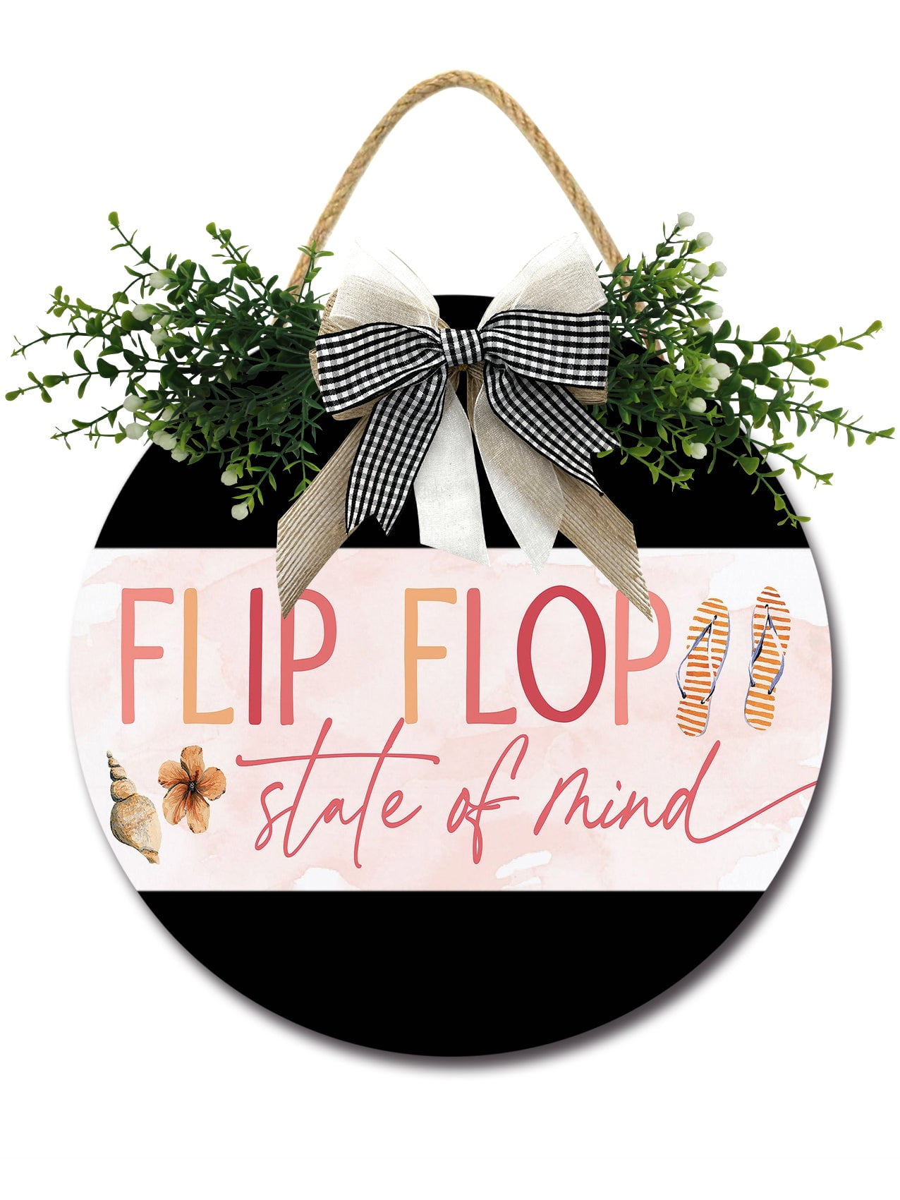 Flip Flop State Of Mind Front Door Sign Funny Wreaths Hanging Wooden ...