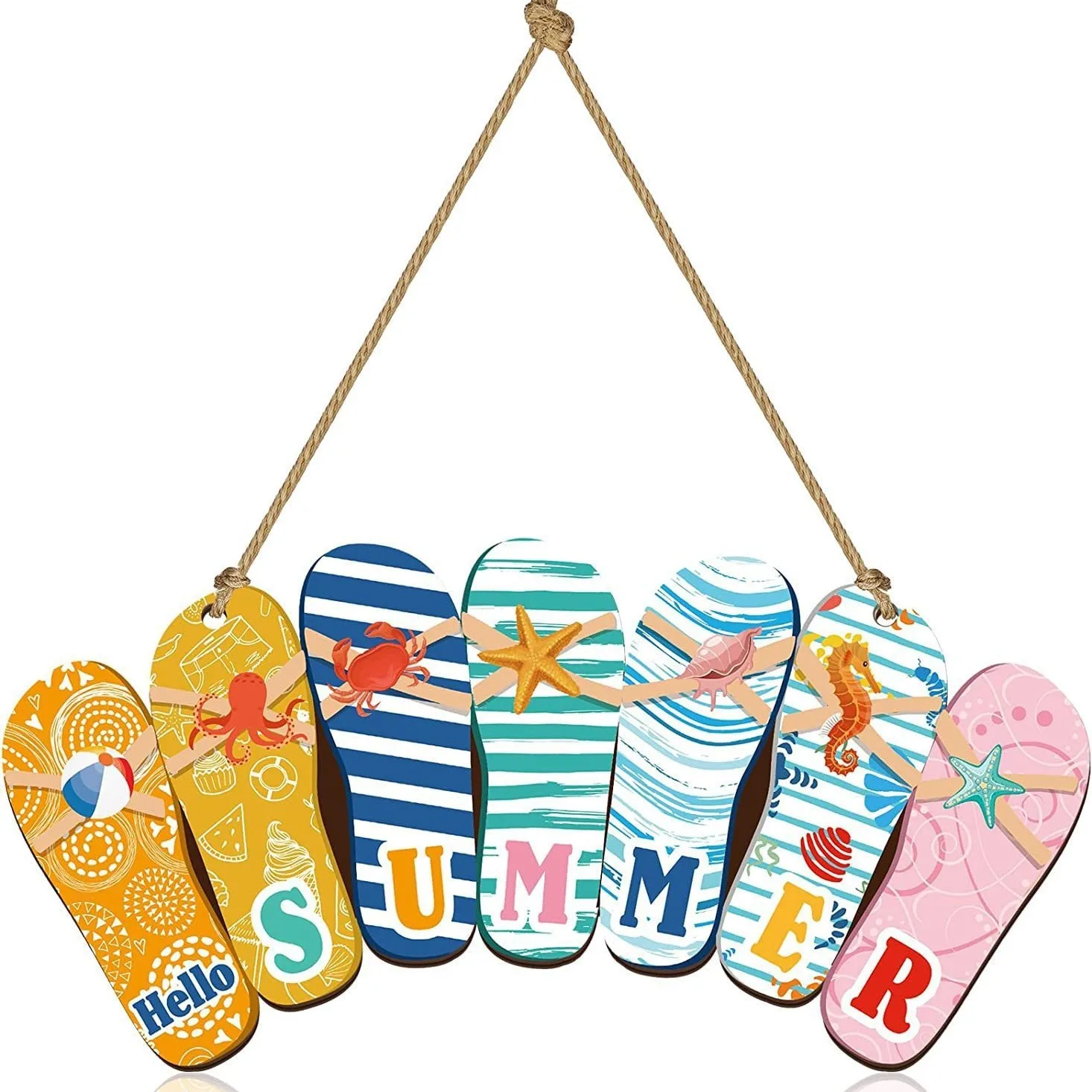 Flip Flop Wooden Door Plaques Hello Summer Ocean Beach Welcome Sign ...