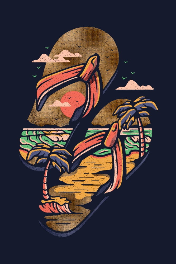 Flip Flops, Distressed Vector (16x24 Giclee Gallery Art Print, Vivid ...