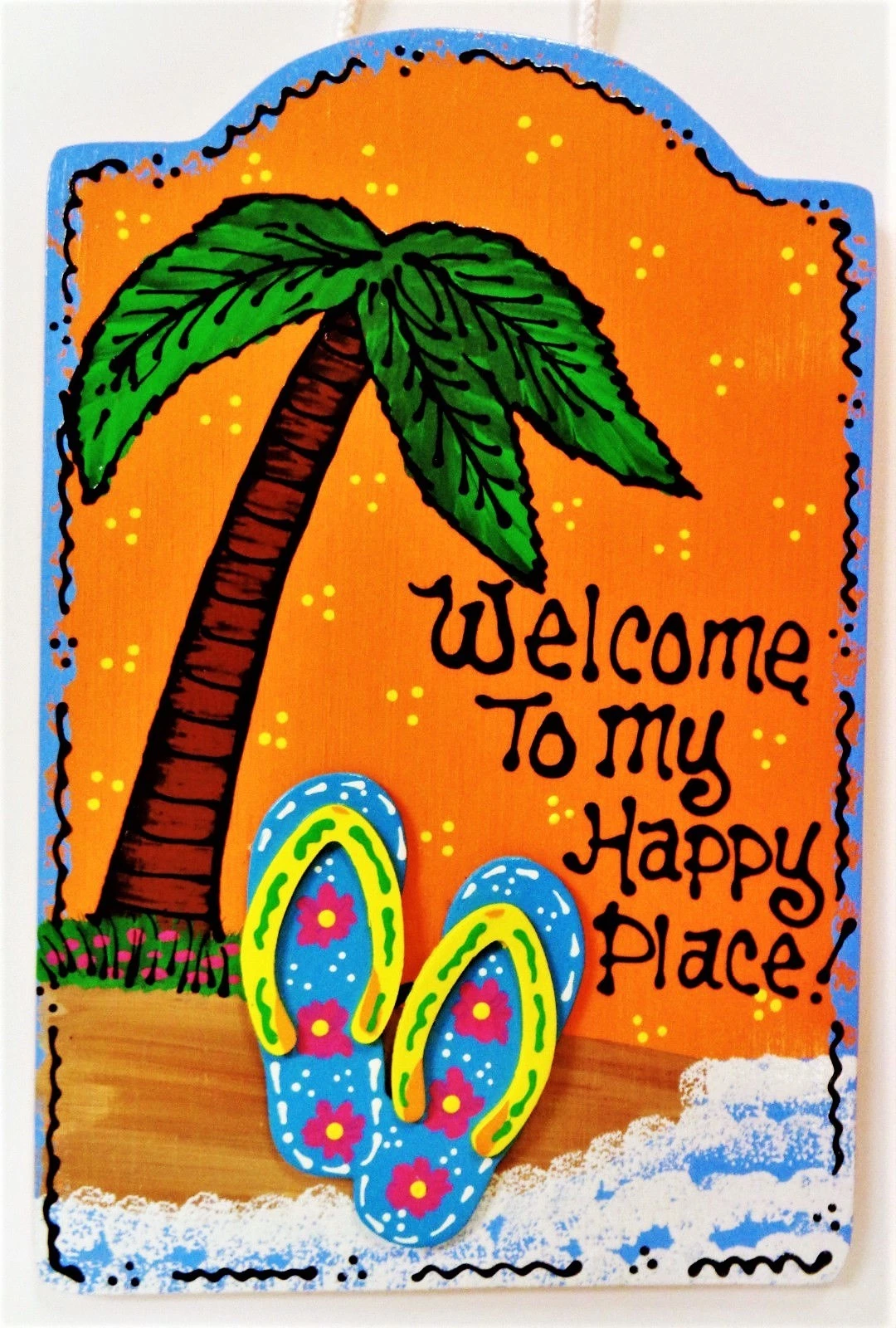 Flip Flops Happy Place Sign Wall Art Plaque Deck Pool Hot Tub Tiki Bar ...