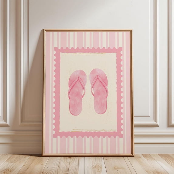 Flip Flops Sandals Poster Pink Beachy Wall Art, Coastal Aesthetic ...