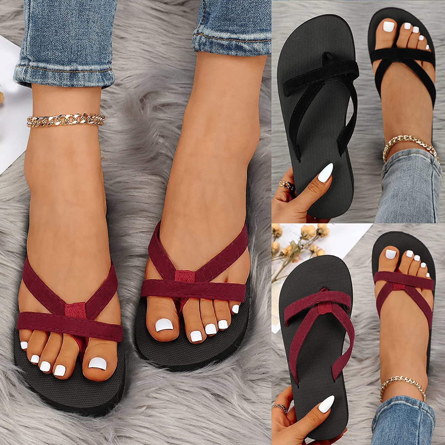 Flip Flops Sandals for Women Roman Shoes Summer Beach Vacation Slippers ...