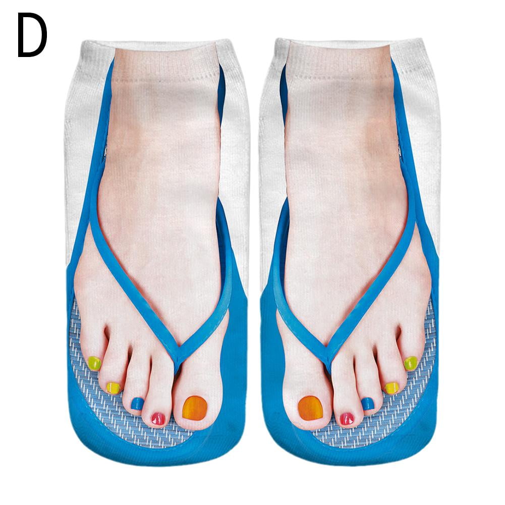 Flip Flops Socks, Women Funny 3D Printed Flip Flop Design Socks Look ...