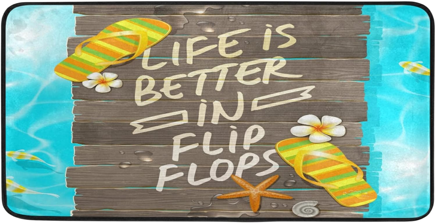 Flip Flops Summer Kitchen Rugs Funny Inspirational Quote Bath Mat for ...
