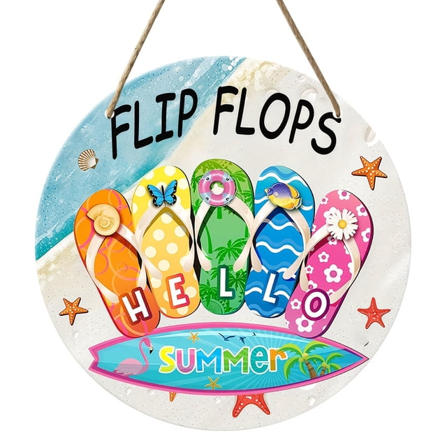 Flip Flops Summer Welcome Sign - 12" Wooden Wall Decor for Home, Front ...