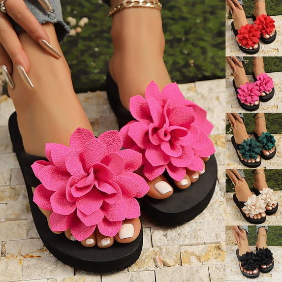 Flip Flops for Women Floral Platform Sandals Summer Holiday Low Wedge ...