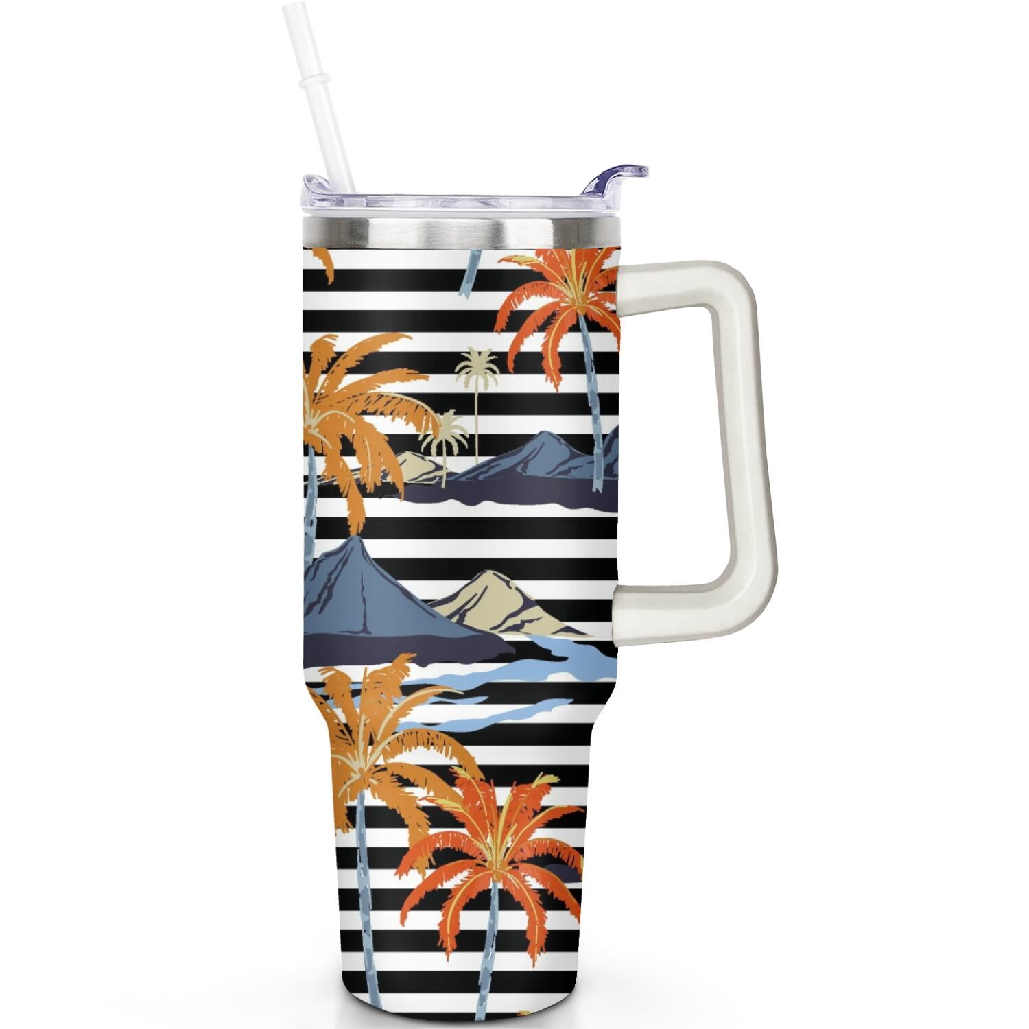 Flip Lid 40oz Tumbler with Handle, Tropical Hawaii Cup for Men Women ...