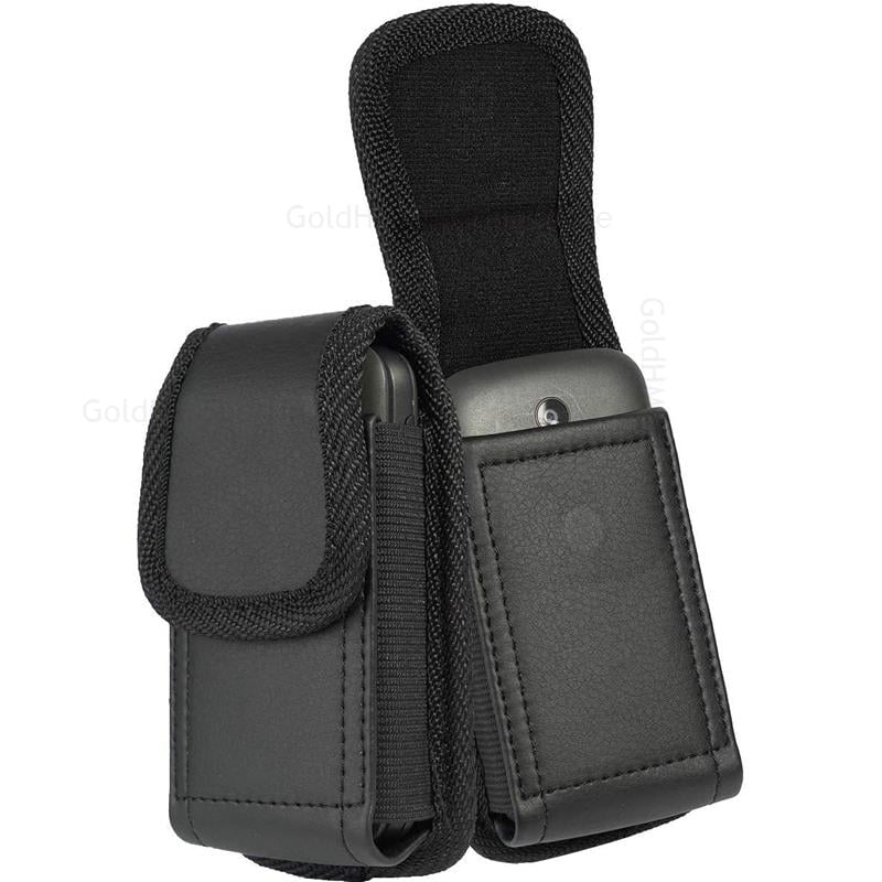 Flip Phone Case, Black Vegan Leather Vertical Pouch with Belt Loop ...