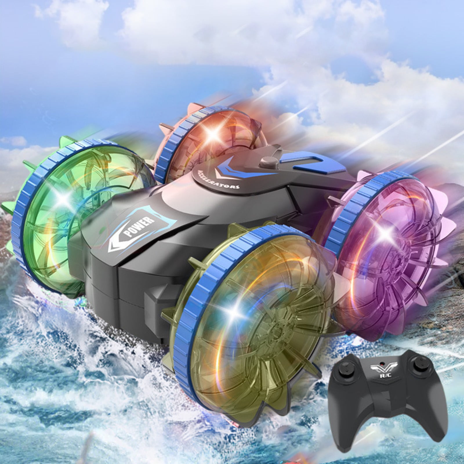 Flip-Proof Waterproof Stunt RC Car - One-Touch 360° Drift, LED Lights, 50m Range, Crash ...