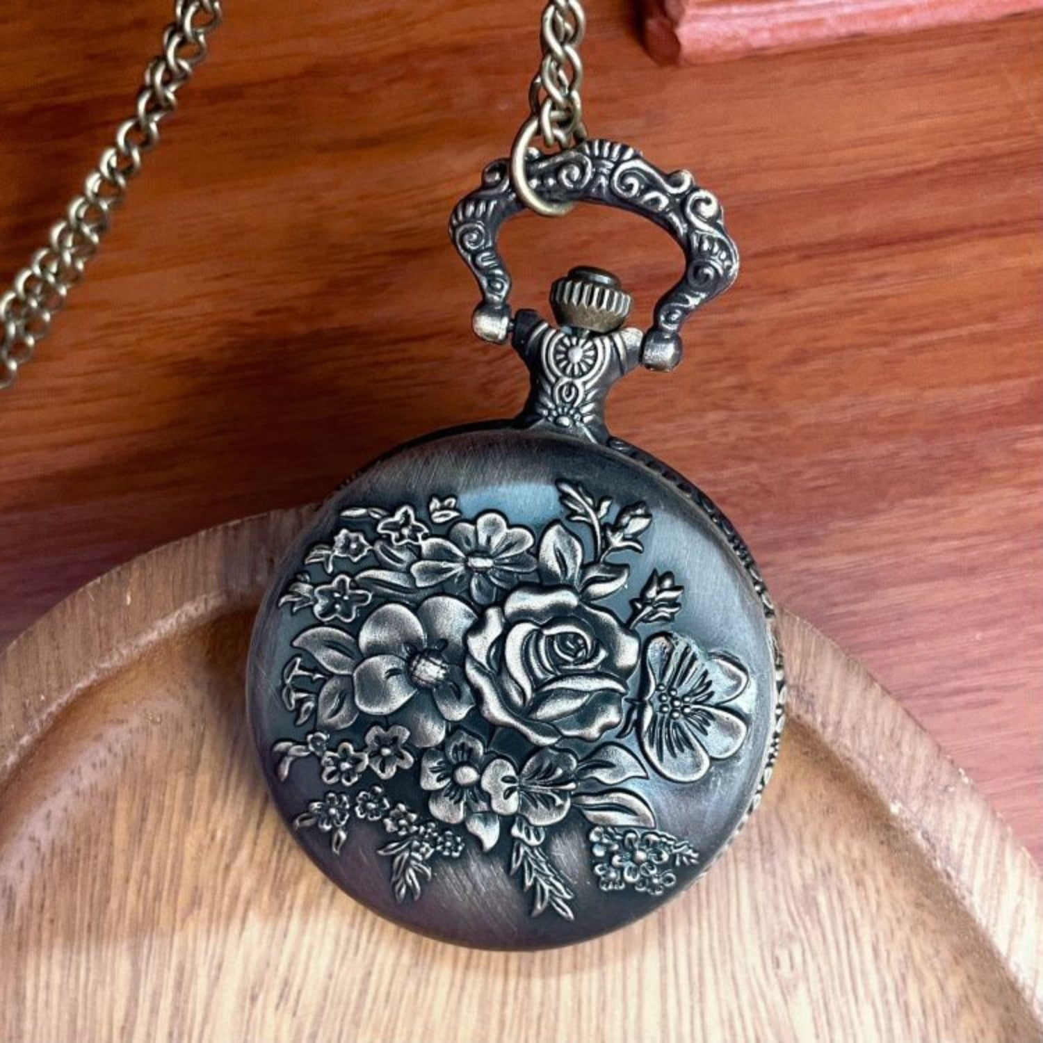 Flip Rose Pocket Watch Vintage Style Quartz Necklace Pendant Retro ...