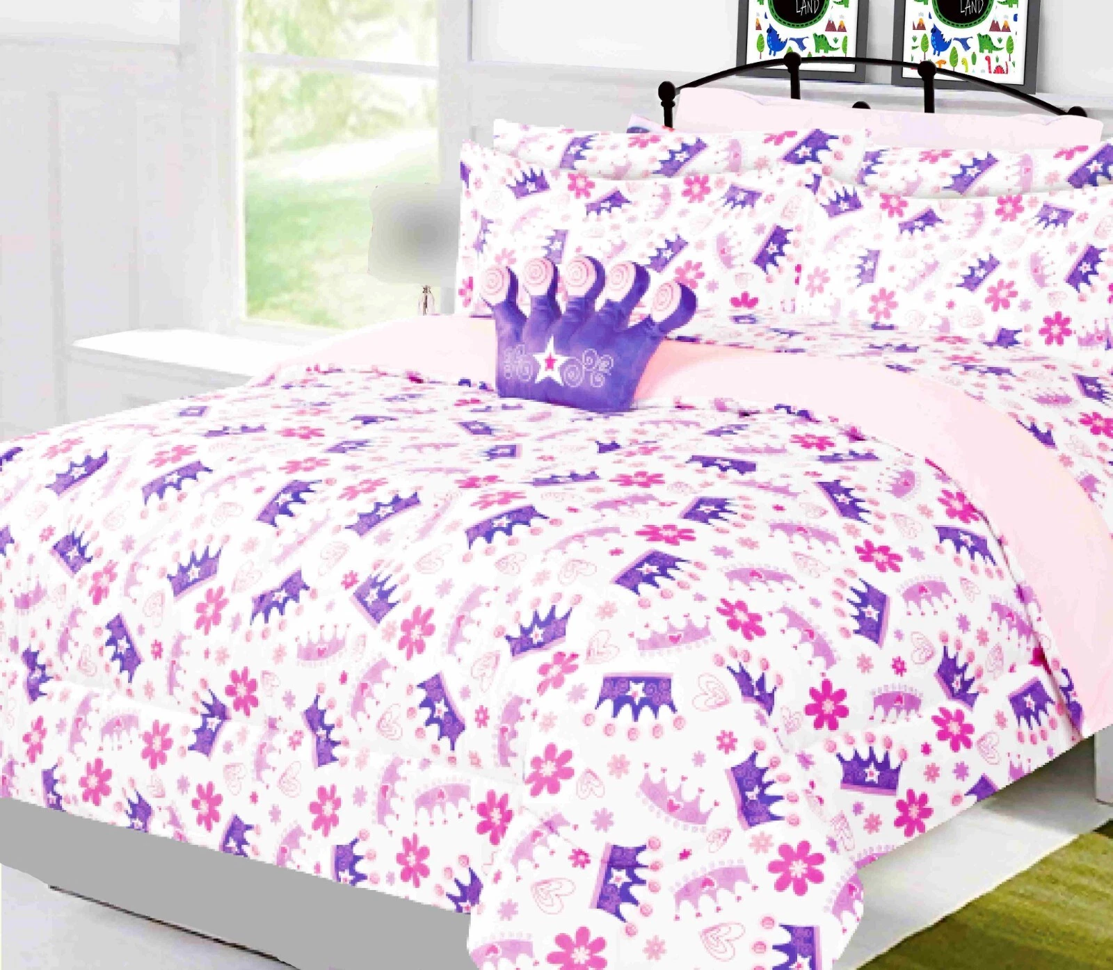 Flip & Snuggle Reversible 8-Piece Full Size Purple Crown Bedding Set ...