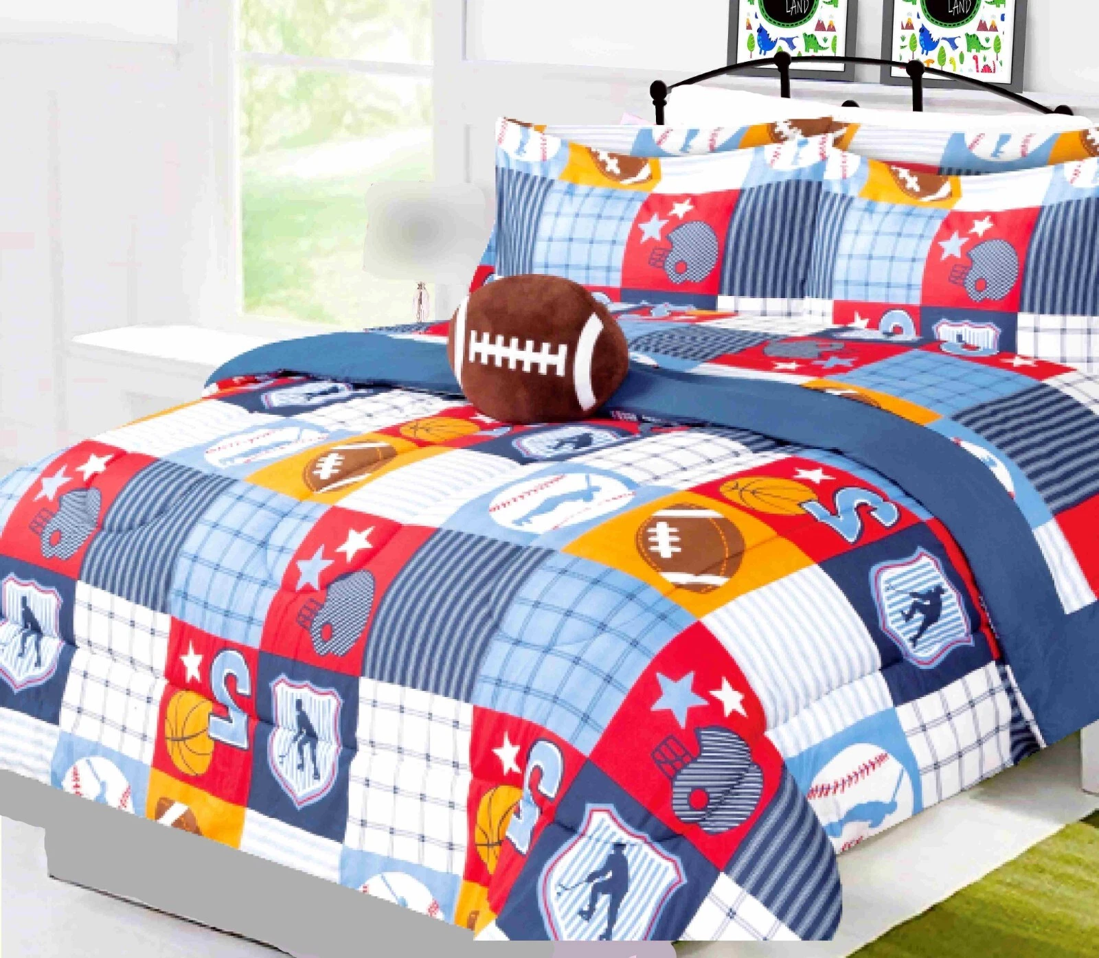 Flip & Snuggle Reversible 8-Piece Full Size Sport Patchwork Bedding Set ...