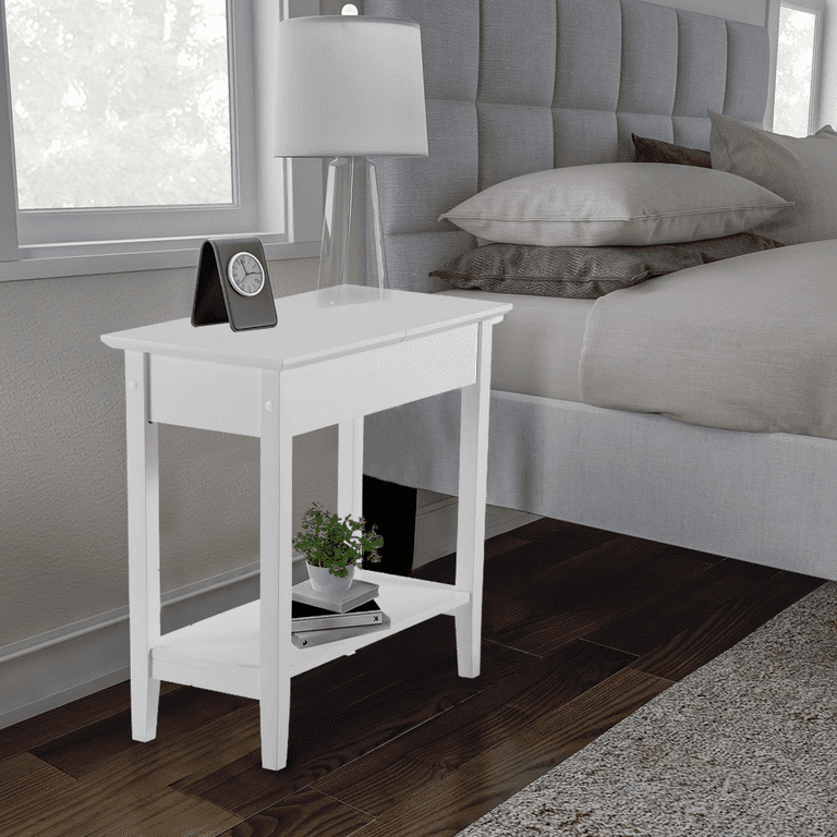 Flip Top Chairside Table with Storage Narrow Side Tables for Small Spaces Slim End Table with Storage Shelf Skinny Nightstand Sofa Table for