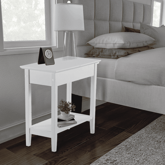 Naomi Home Roxy Flip Top Bedside Table, Slim Storage Shelf, White ...