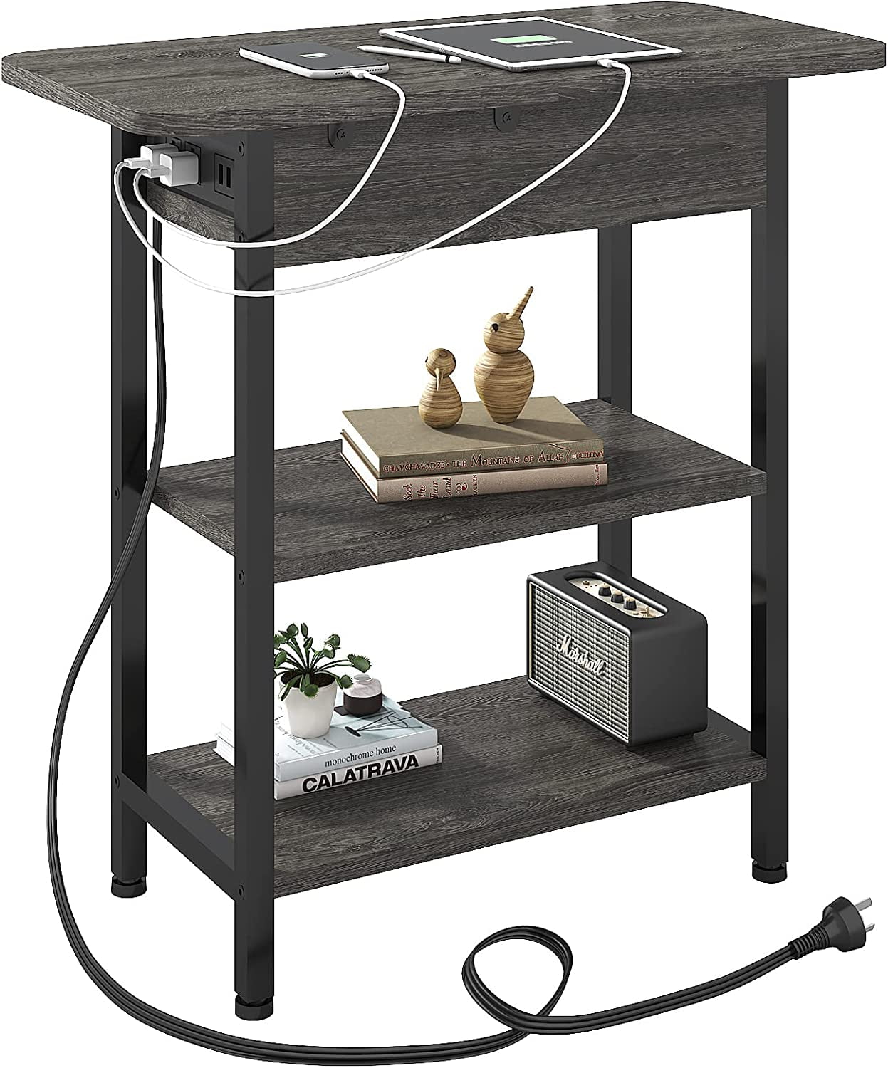 Flip-Top End Table with Charging Station - Side Table with USB Ports ...