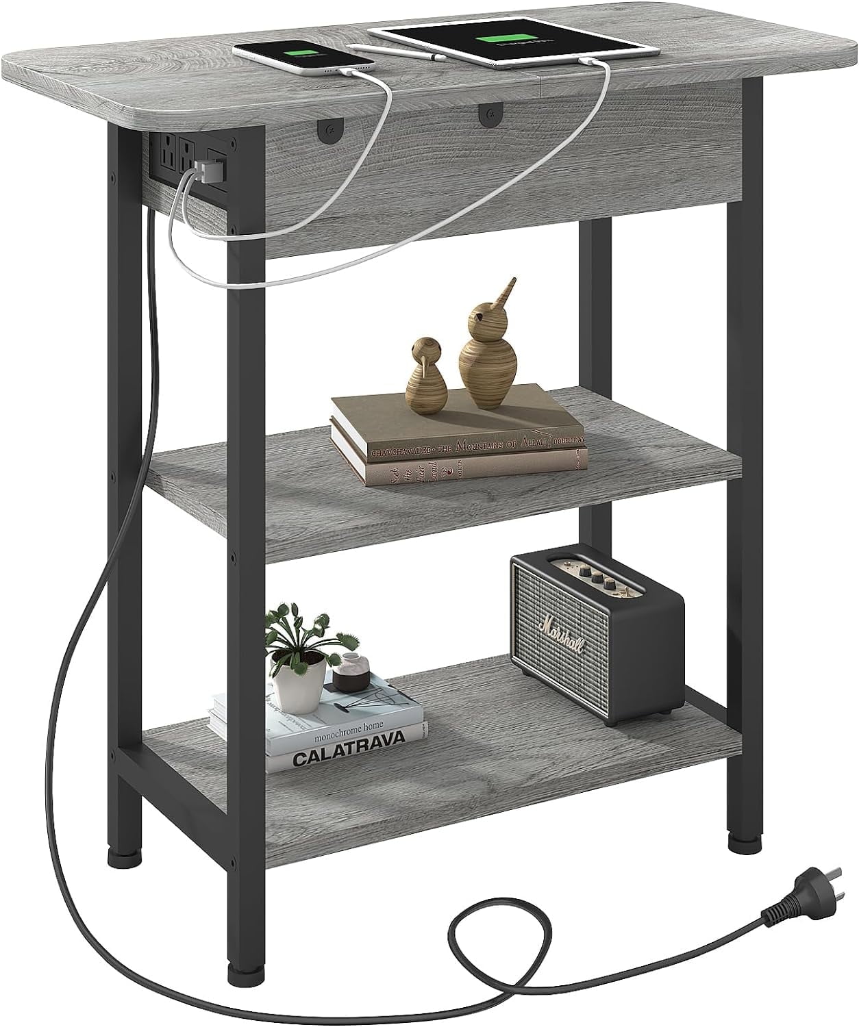 Flip-Top End Table with Charging Station – 2 USB Ports & Outlets ...