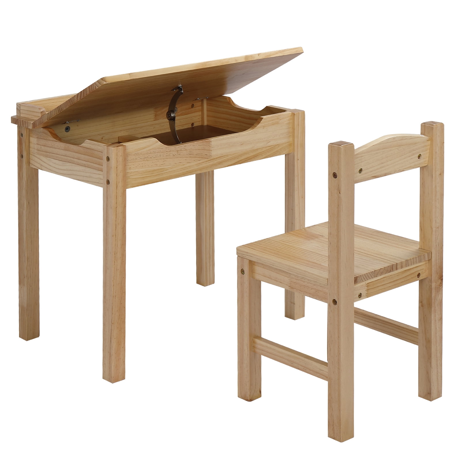 Flip Top Kids Table and Chair Set, Solid Wood Activity Desk with ...