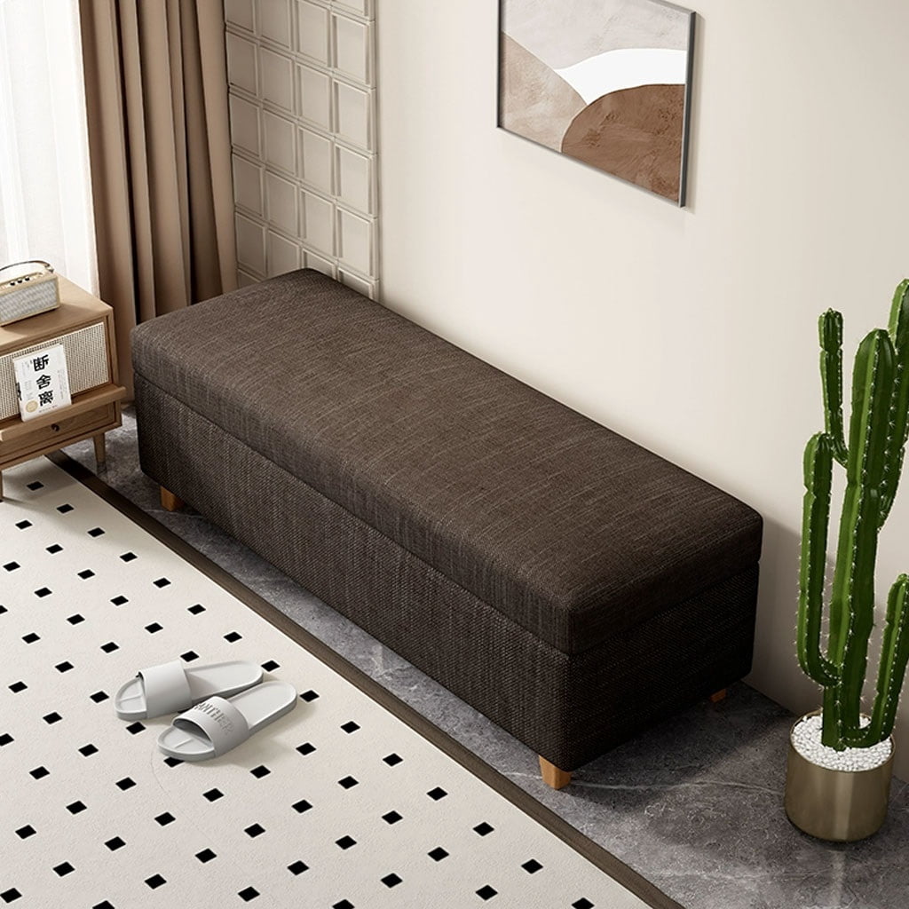 Flip Top Linen Fabric Ottoman with Storage,Bedroom End of Bed Bench ...