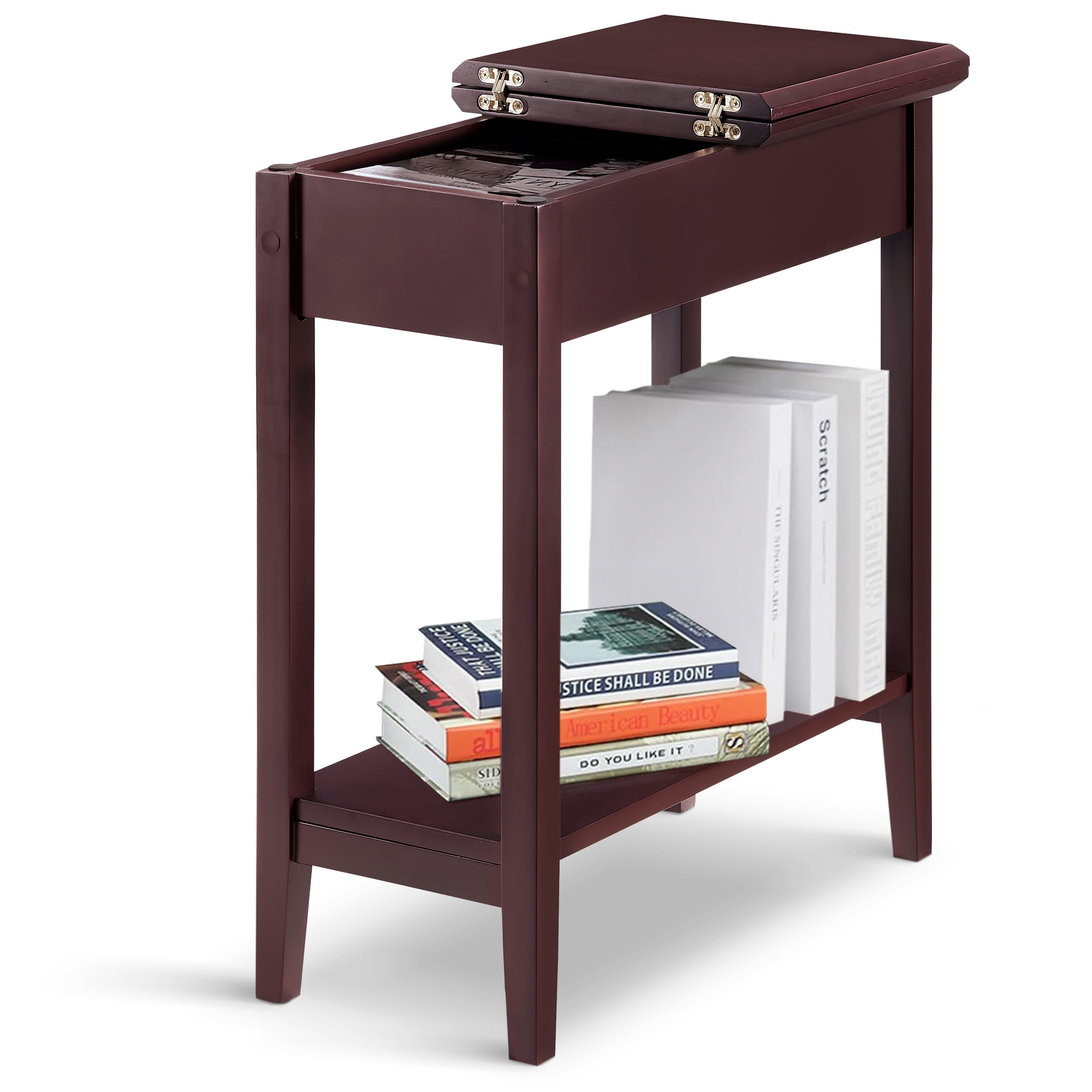 Flip Top Narrow End Table with Storage, Narrow Side Tables for Small ...
