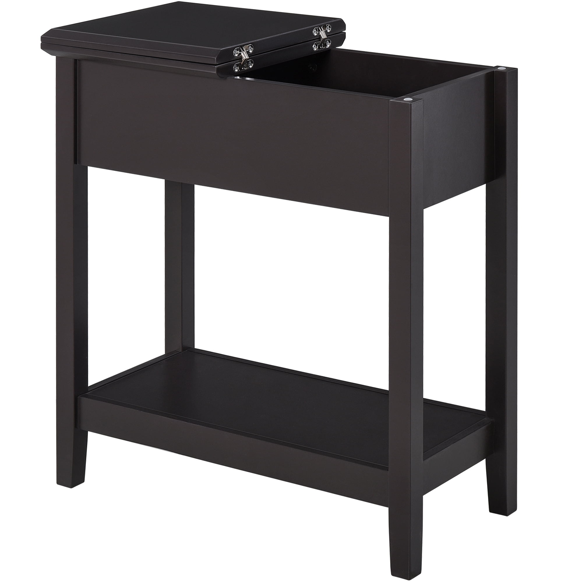 Flip Top Side Table In Dark Coffee, Storage Cabinet & Bottom Shelf ...