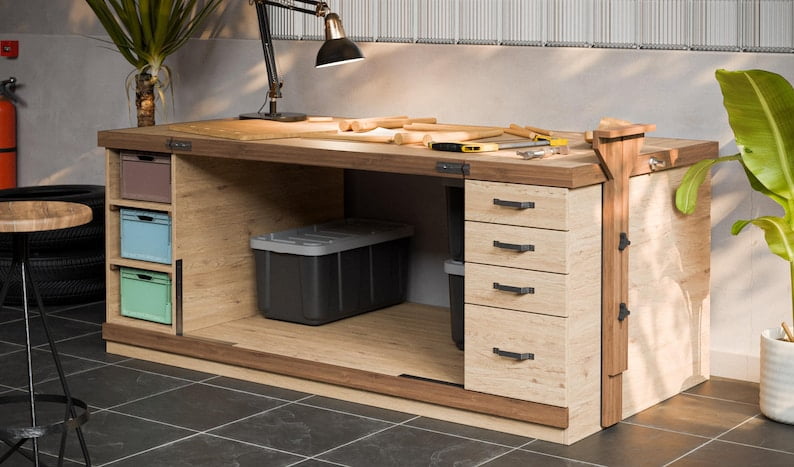 Flip Top Workbench with Storage Drawers 6x3 Compact Tool Printed ...