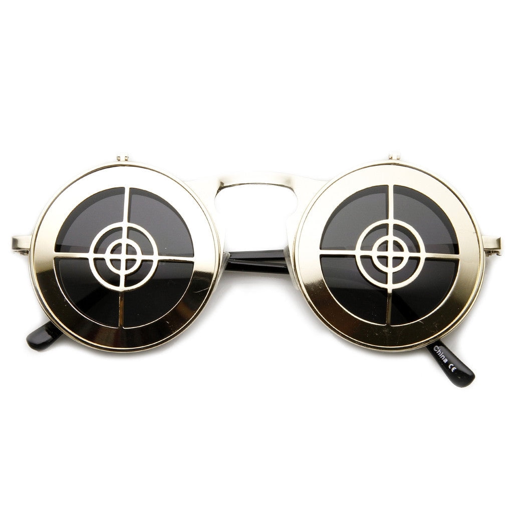 Flip Up Bullseye Gold Sunglasses Steampunk Bulls Eye Sun Glasses ...