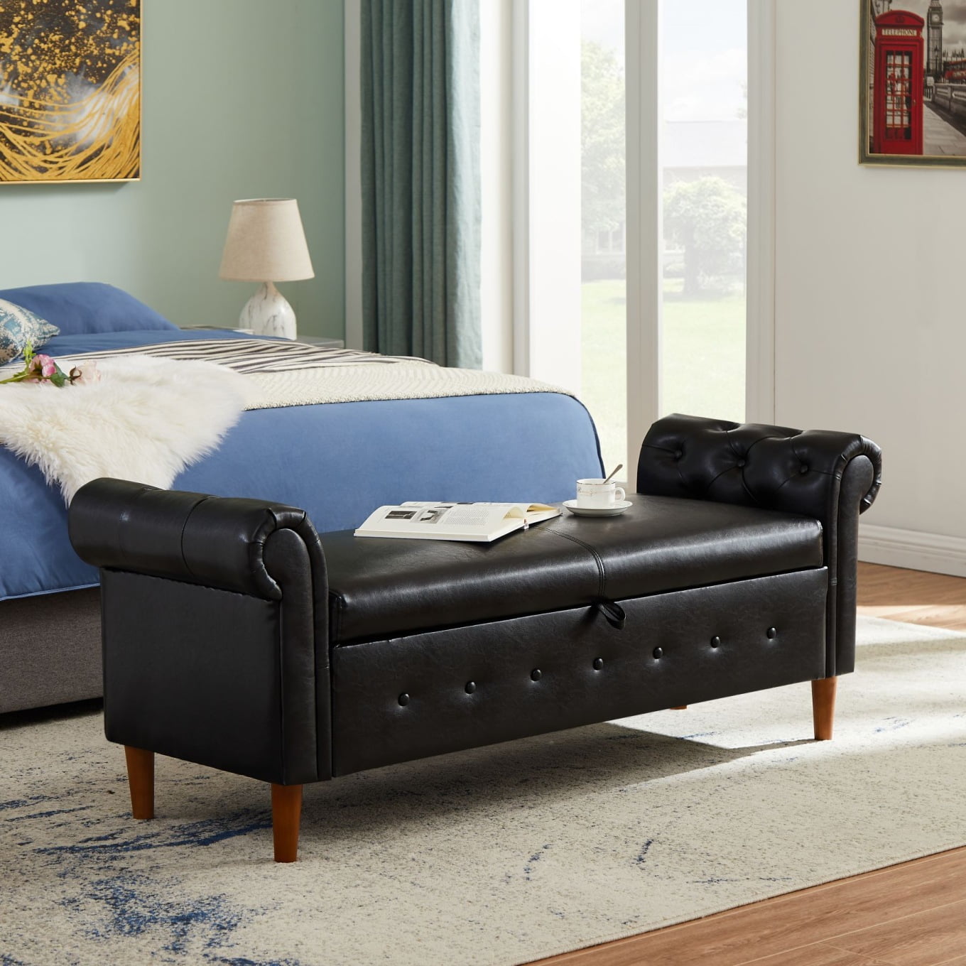 Flip Up Storage Bench with Safety Hinge, 63" Storage Ottoman ...
