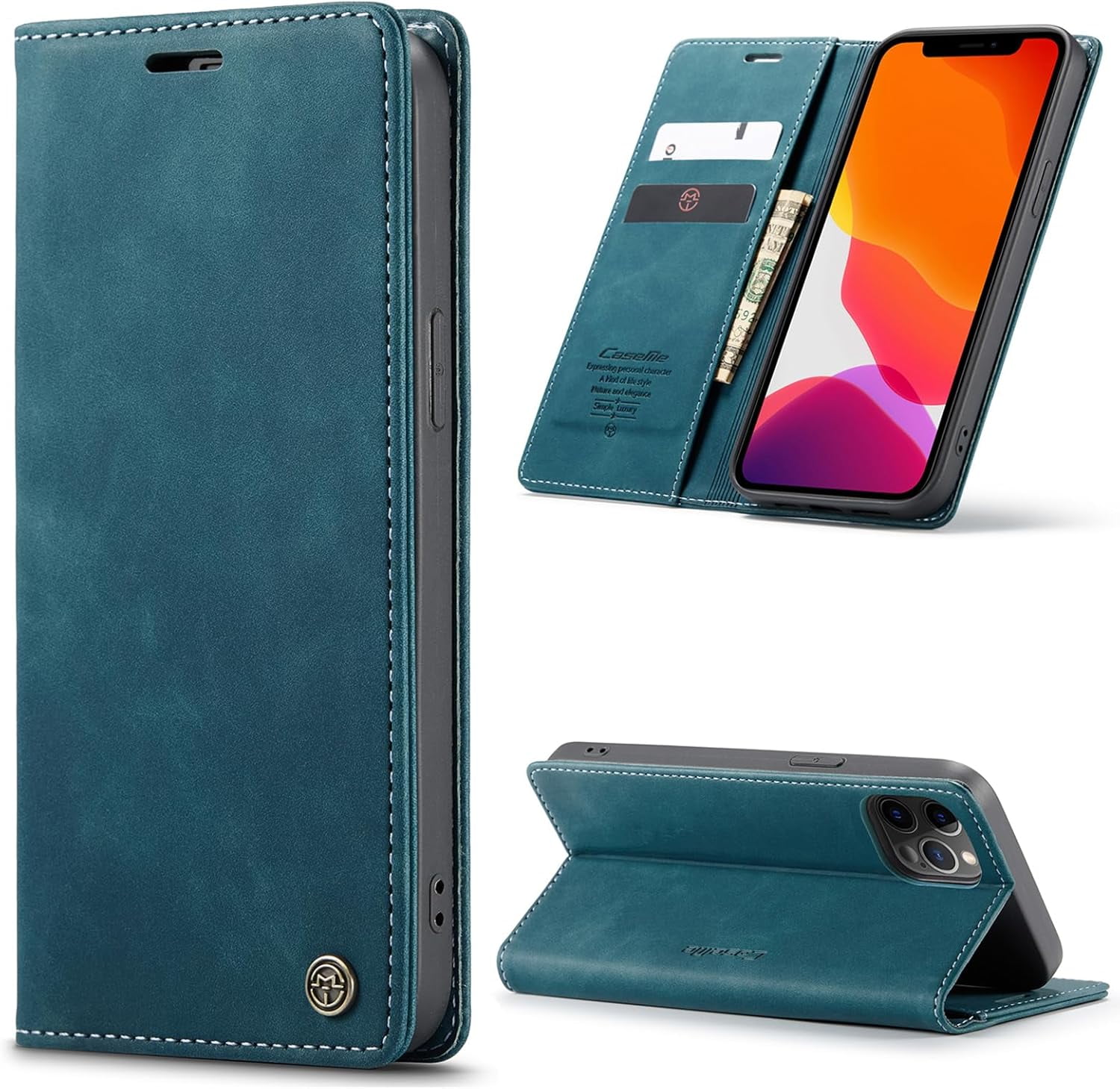Flip Wallet Case for iPhone 12/12 Pro, Leather Magnetic Folio Cover ...