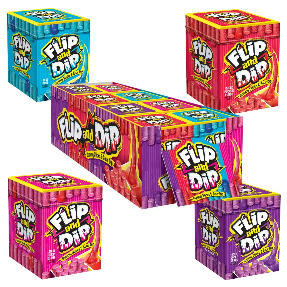 Flip and Dip Gummy Candy and Sour Gel Dip, 3.4 Ounce - 8 Count Display ...