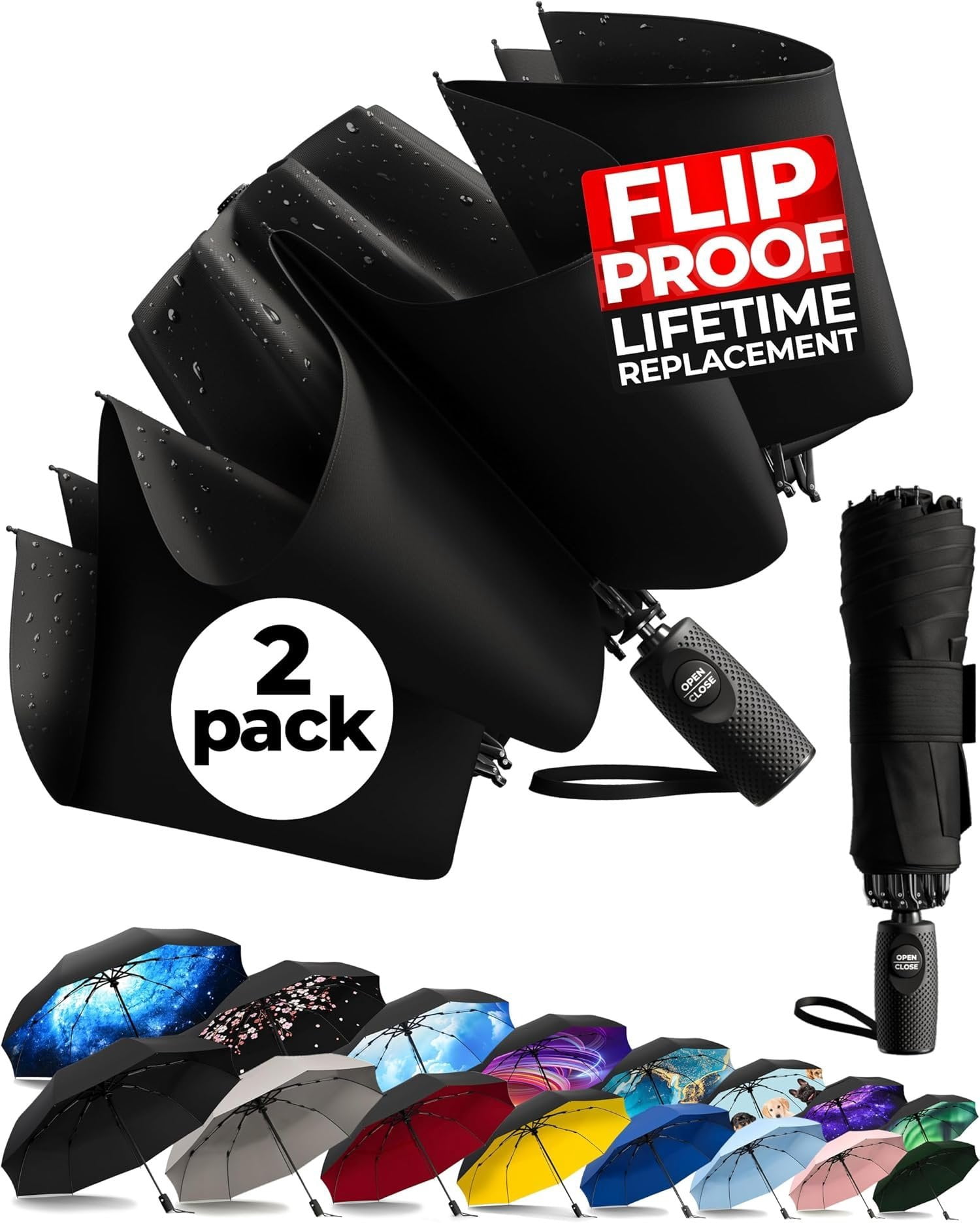 Flip-proof Inverted Travel Umbrella, Small but Light Portable and ...