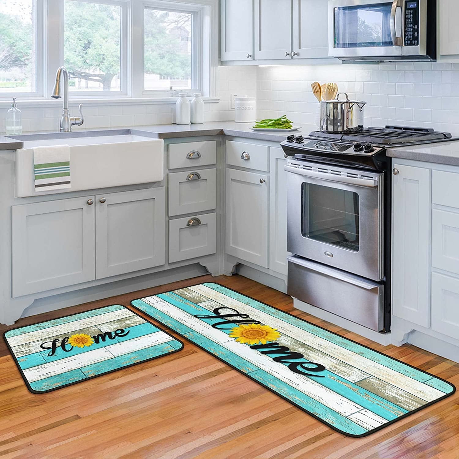 Teal Kitchen Rugs and Mats Non Skid Washable, Non-Slip Backing Kitchen ...