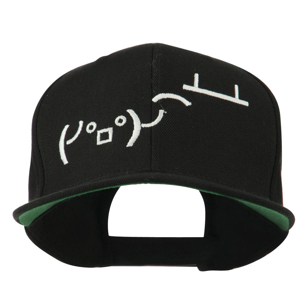 Flipping Table Text Emoticon Embroidered Snapback Cap - Black OSFM ...