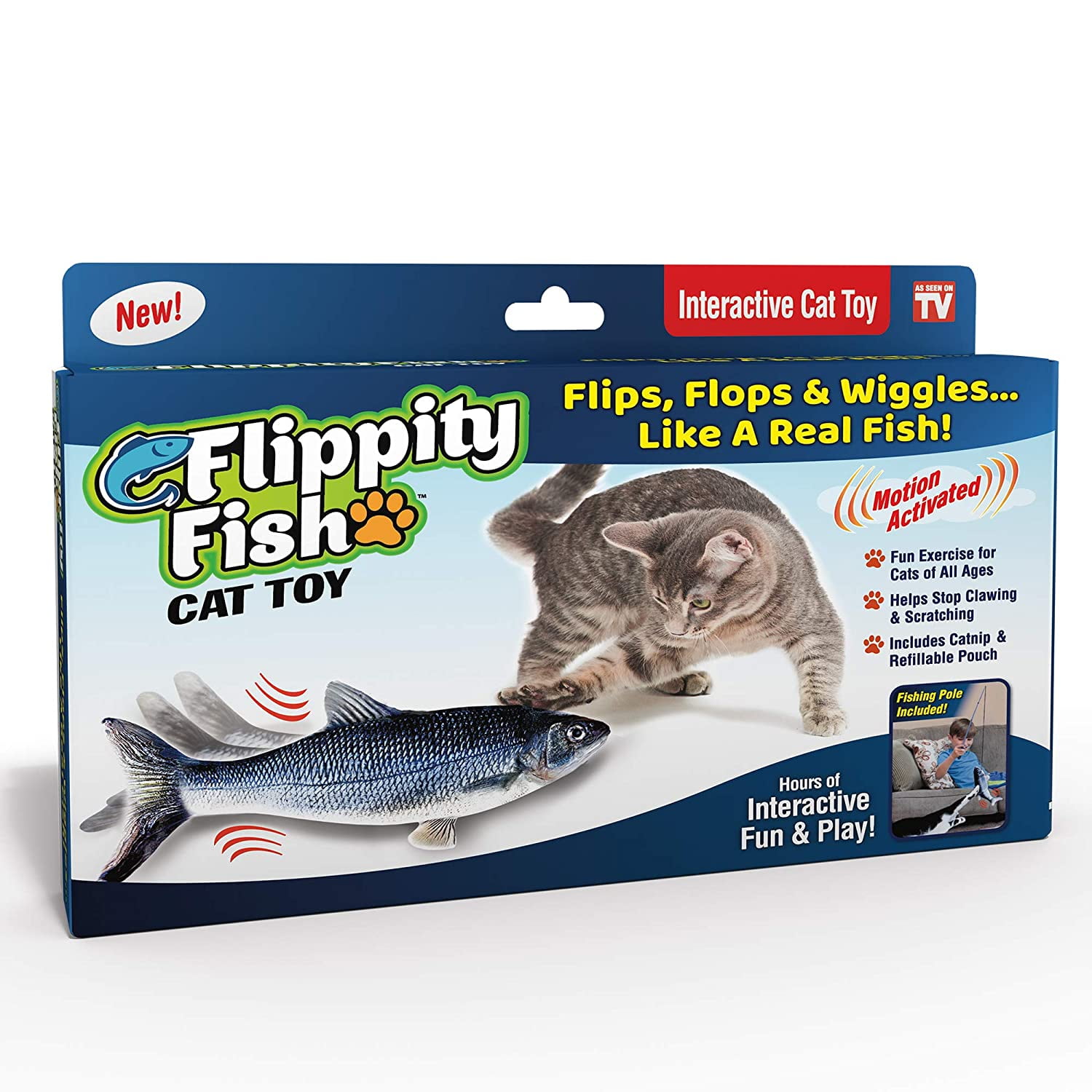 Flippity Fish Cat Toy, Interactive Cat Toy, Flips, Flops & Wiggles Like ...