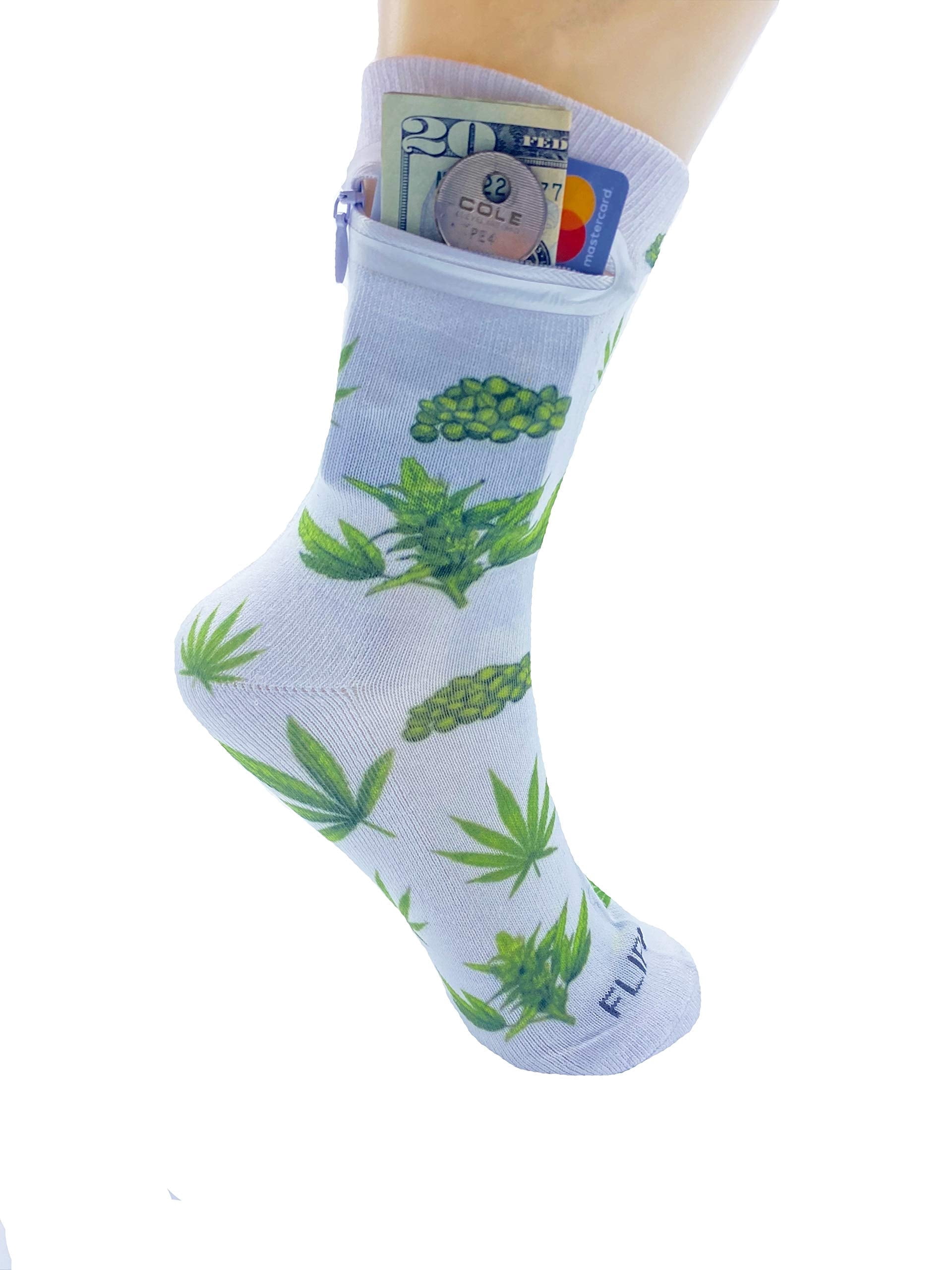 Flippysox Zipper Sock Wallet (Cannabis, Womens/Mens/Kids, One Size Fits ...