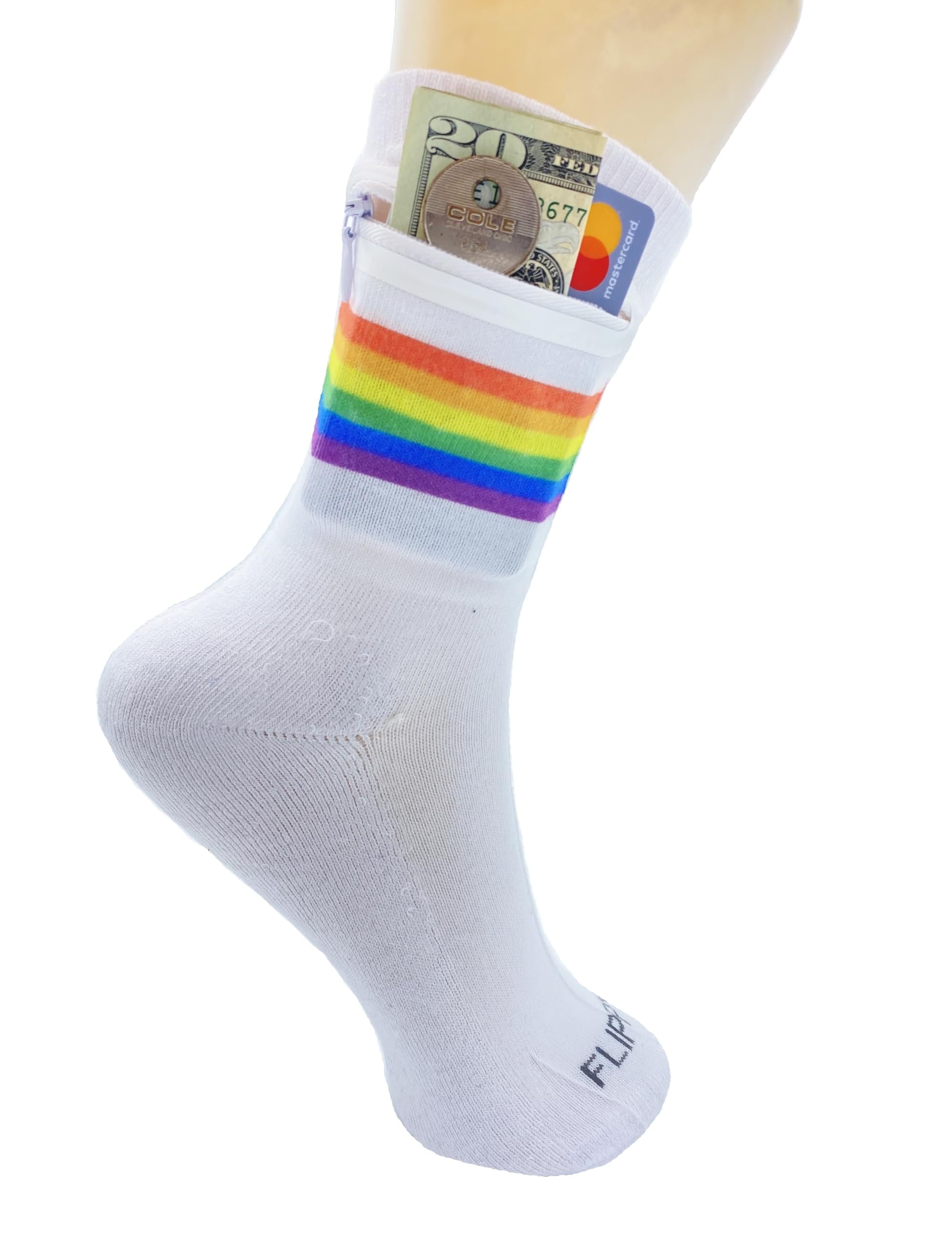 Flippysox Zipper Sock Wallet (Rainbow, Womens/Mens/Kids, One Size Fits ...