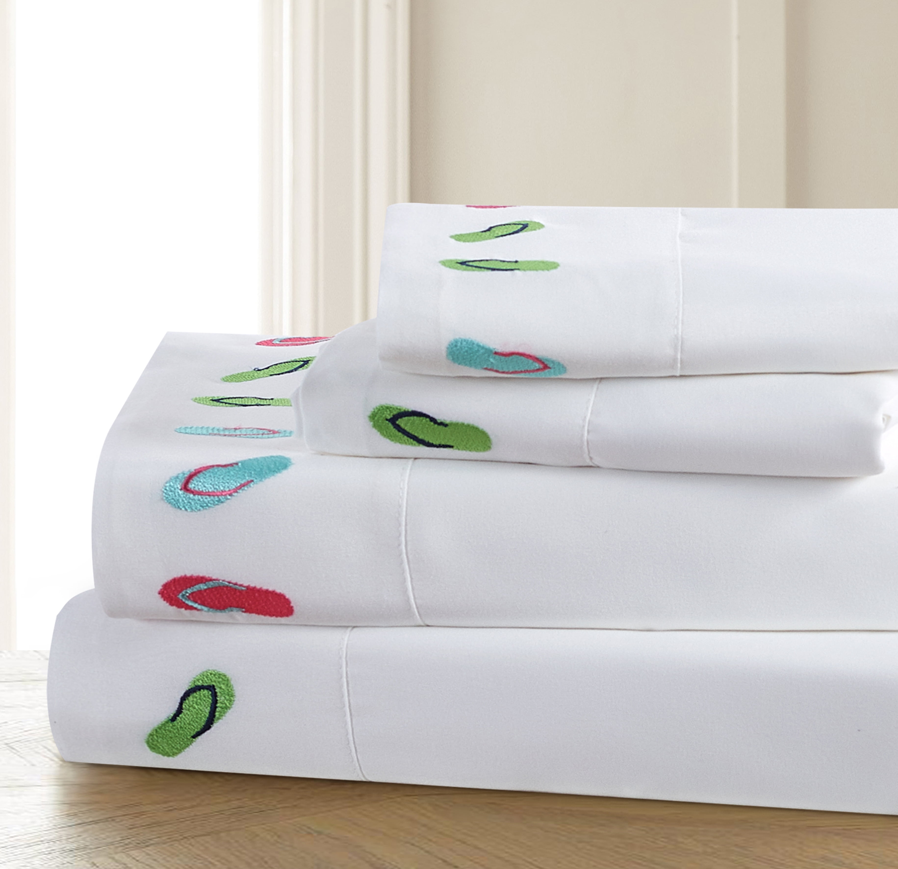 Flips Embroidered 4-piece Sheet Set King - Walmart.com